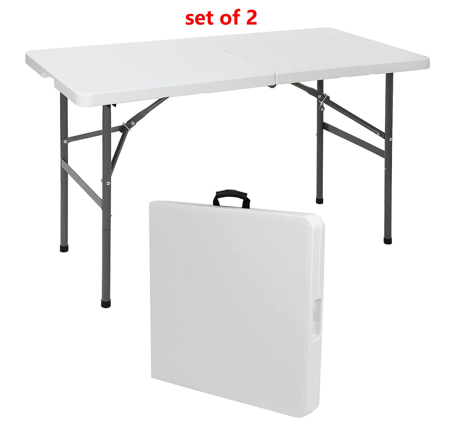 2×4FT Plastic Folding Table Fold-in-Half Picnic Camping Table w ...