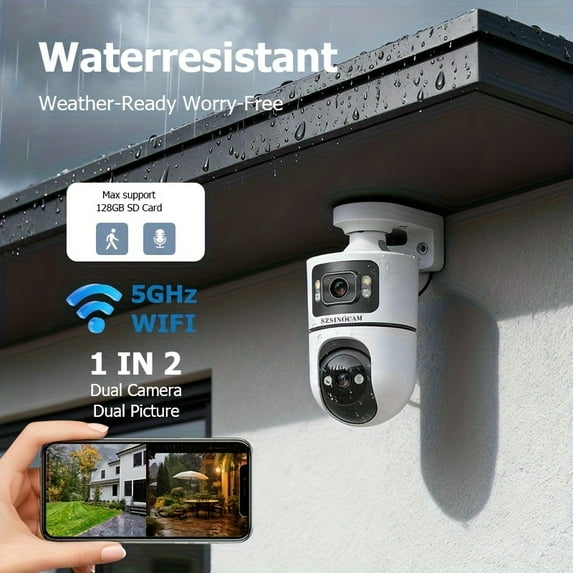 2.4G&5GHz WiFi 4K Outdoor Dual Lens Wireless Security Camera, with Dual ...