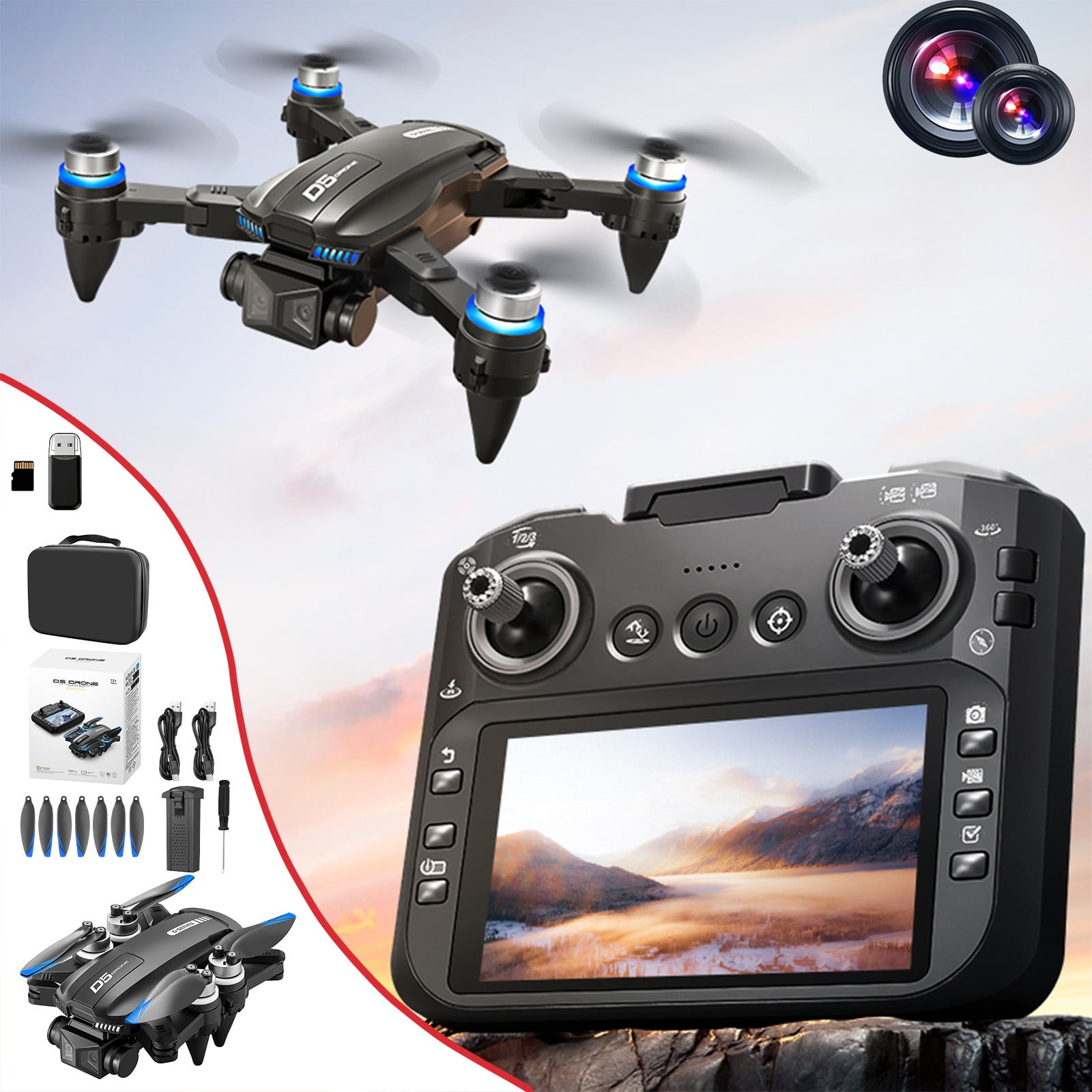 2.4G Drone with Dual 1080P Camera & 4.3in Screen,Brushless Motor RC ...