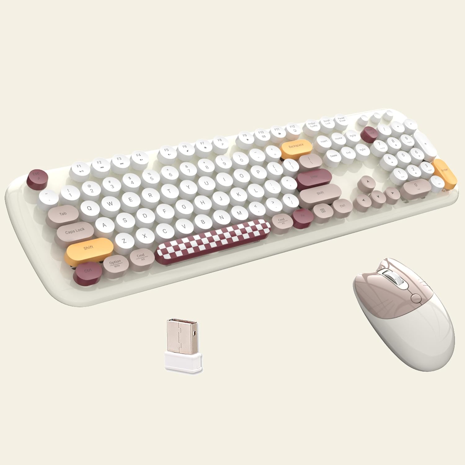 2.4G Full-Size Keyboard and Mouse Combo, Multi-Color Typewriter Style ...