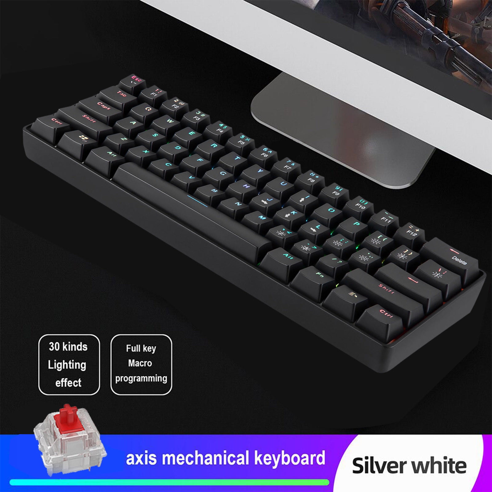 2.4G Gaming Mechanical 61Keys Backlit Ergonomic Wireless keyboard Light ...