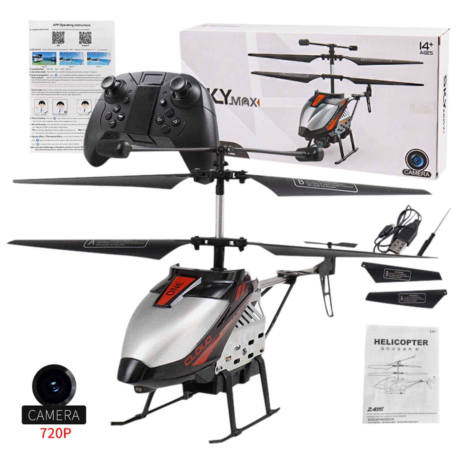 2.4G Helicopter With Remote Control Altitude Hold RC Alloy Drone Toy ...