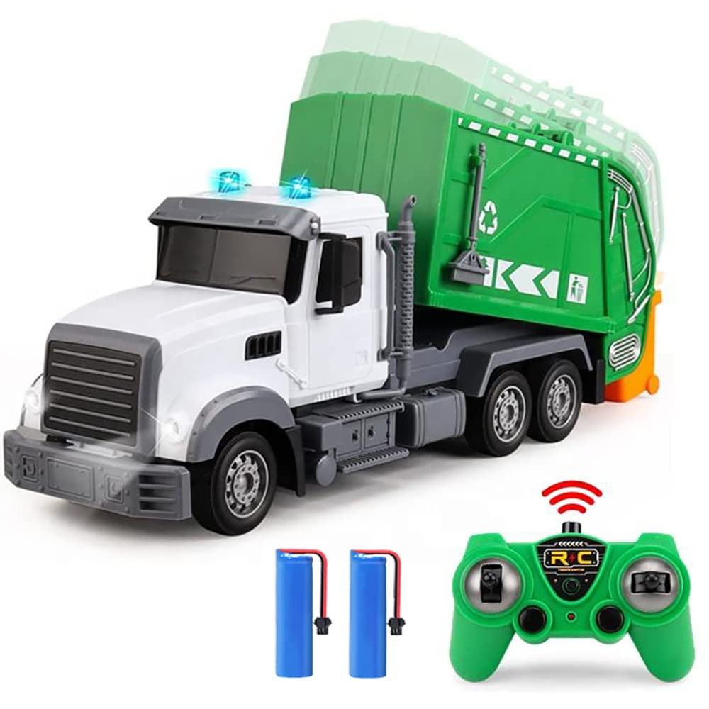 2.4G RC Garbage Truck Toy with Lights - 6 Channel Remote Control Waste ...
