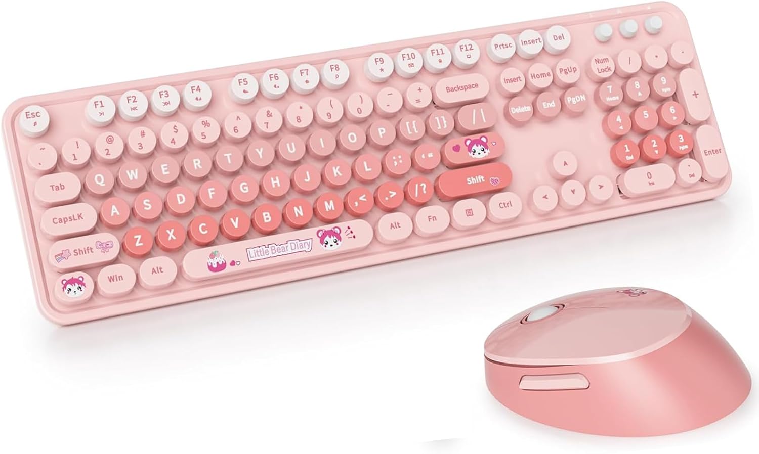 2 4g Usb Keyboard And Mouse Combo Multi Color Typewriter Style Round Keycap Cute Candy Colors