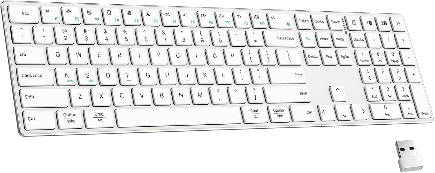 2.4G Wireless Bluetooth Keyboard Rechargeable, Stainless Steel Ultra ...