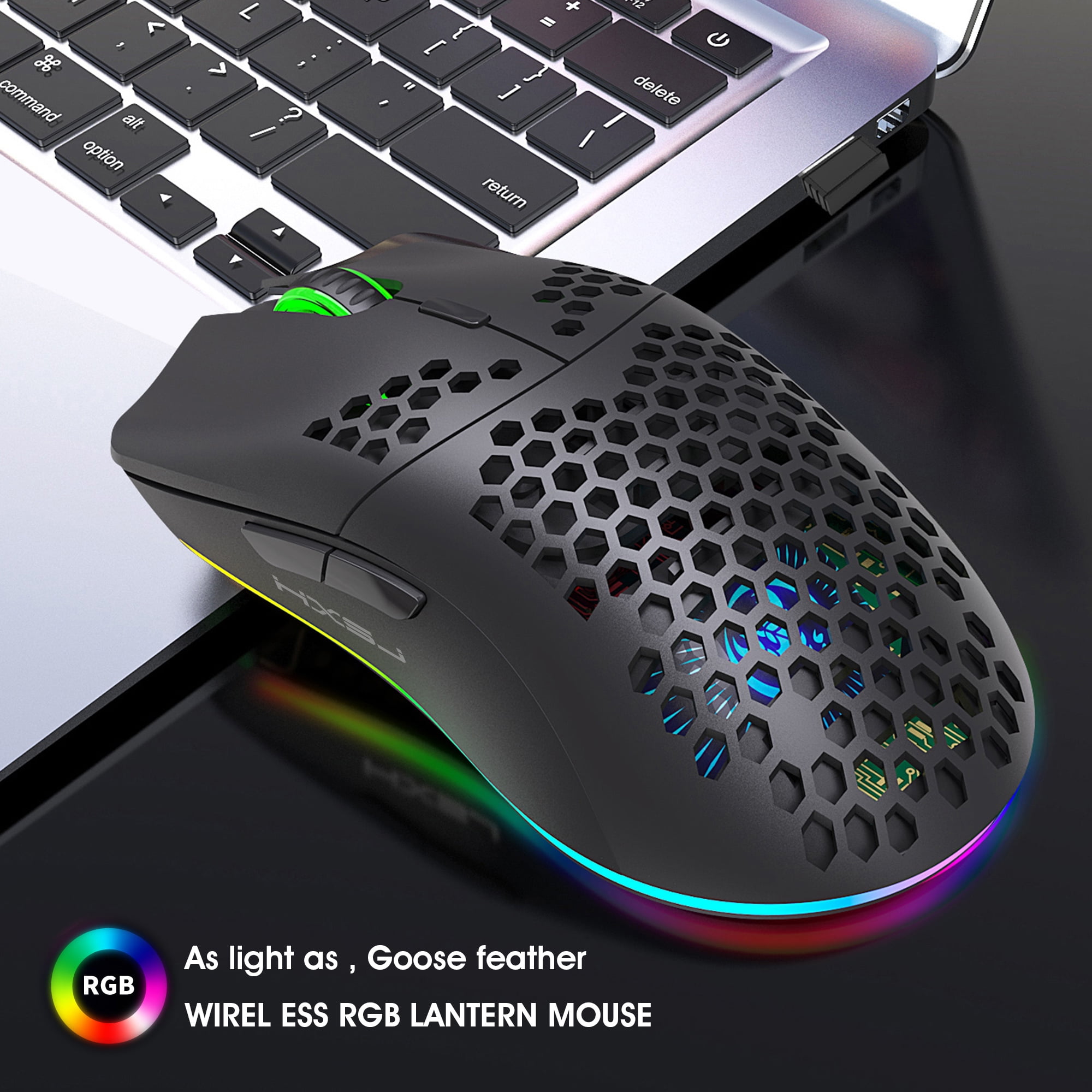 2.4G Wireless Charge Mouse RGB Luminous Ultralight Honeycomb Mouse ...