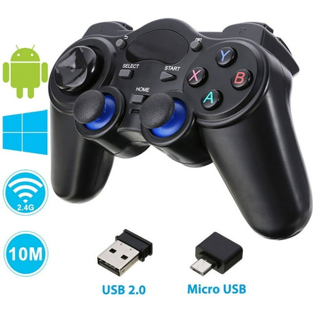 2.4G Wireless Game Controller, Black Gaming Gamepad Joystick for PC ...