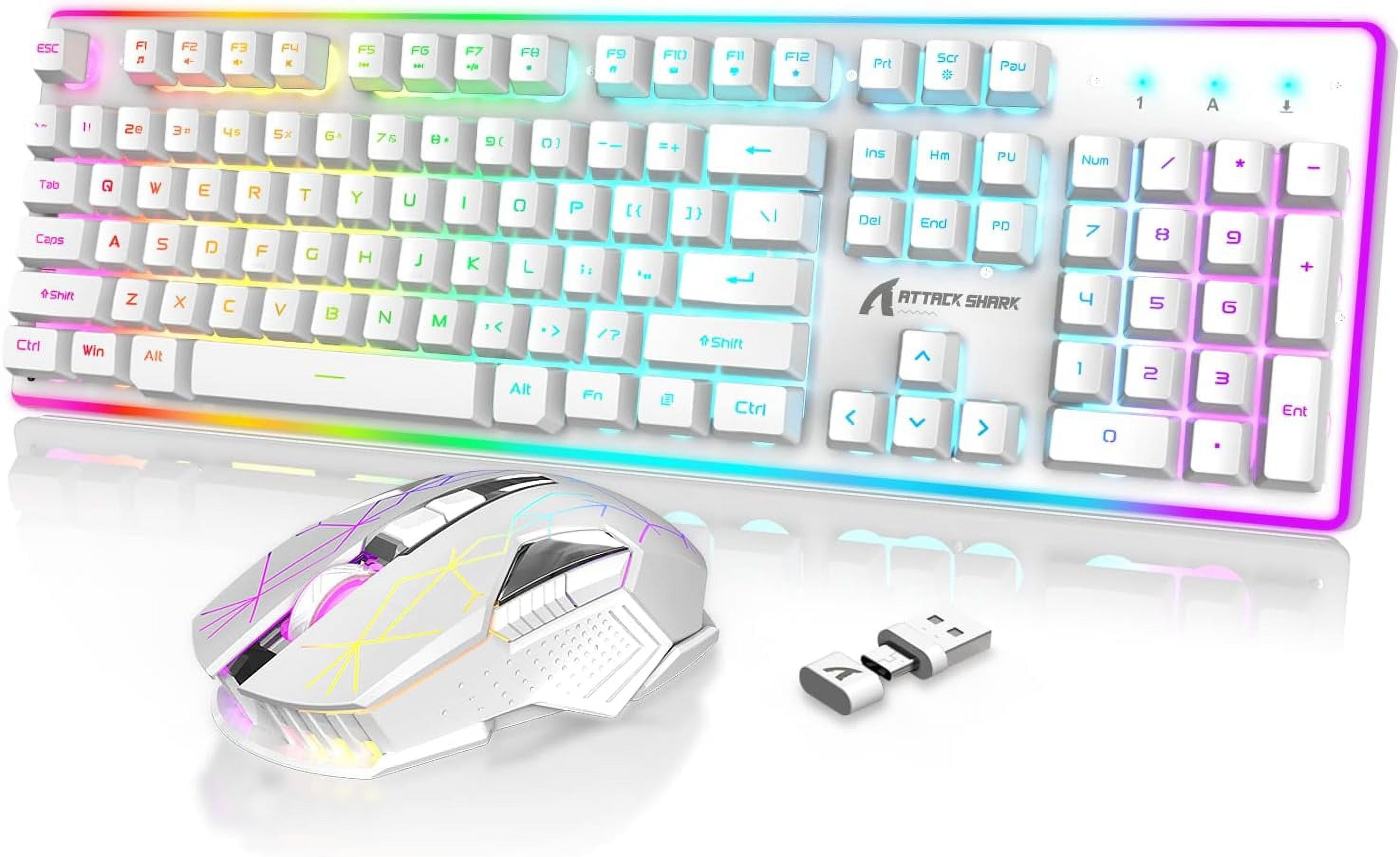 2.4G Wireless Gaming Keyboard&Mouse, Type C/USB Dual Receiver, RGB LED ...