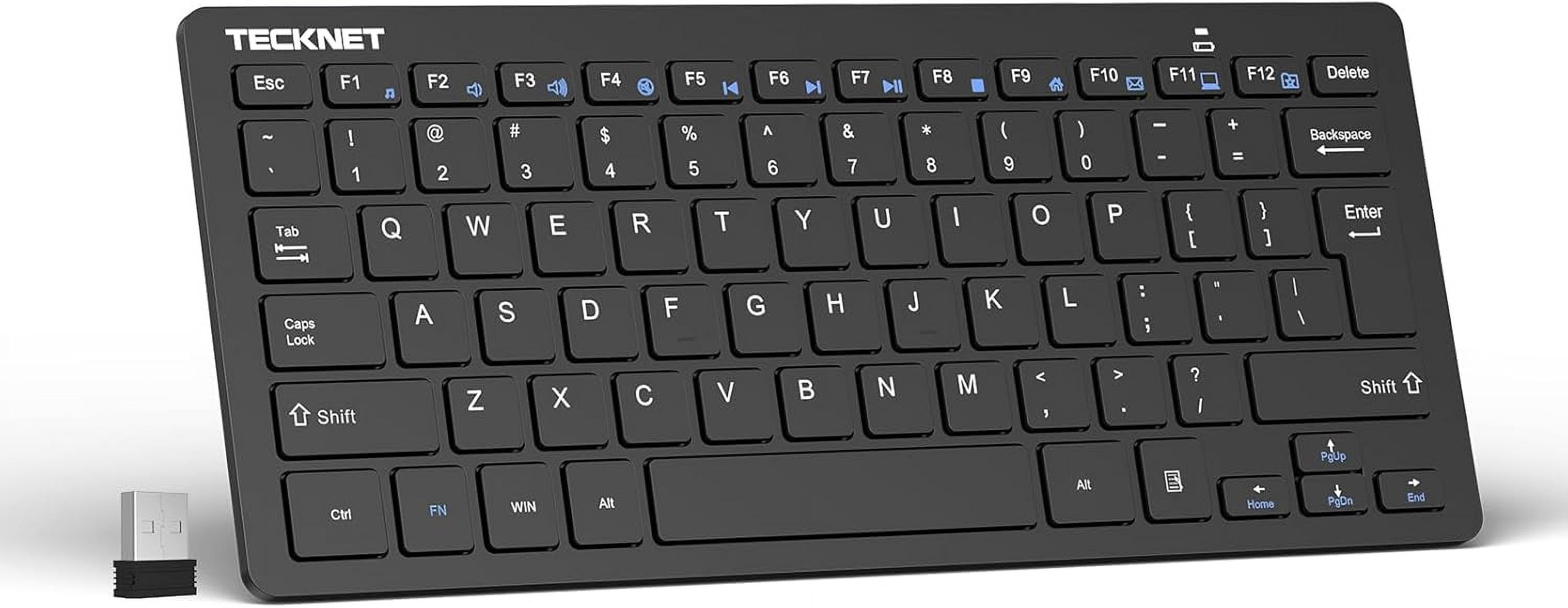 2.4G Wireless Keyboard - Mini Compact Keyboard with Media Hotkeys, 12 ...