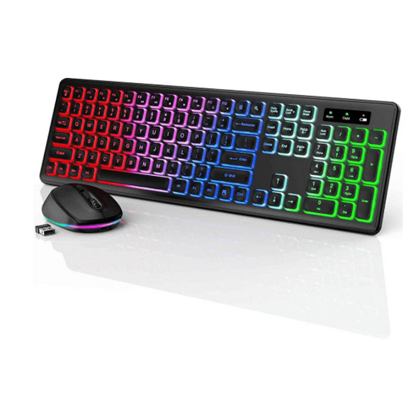 2.4G Wireless Keyboard Mouse Combo RGB Backlit Rechargeable Full-Size ...