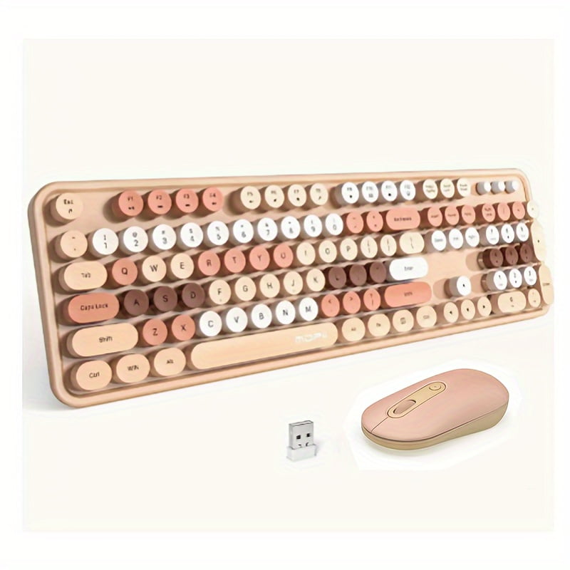 2.4G Wireless Keyboard and Mouse Combo:Silent Full-Sized Retro ...