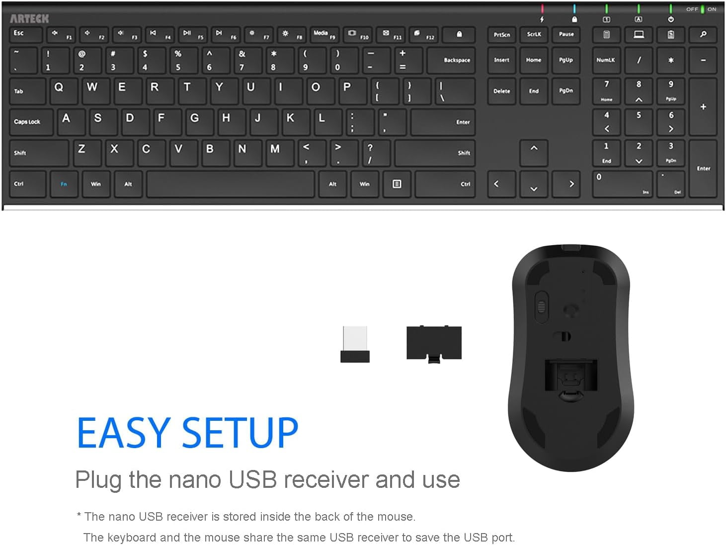 2.4G Wireless Keyboard and Mouse Combo Stainless Steel Ultra Slim Full ...