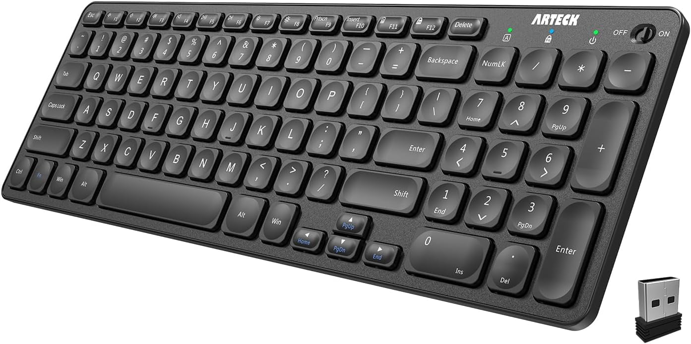 2.4G Wireless Keyboard Ultra Slim Full Size Keyboard with Numeric ...