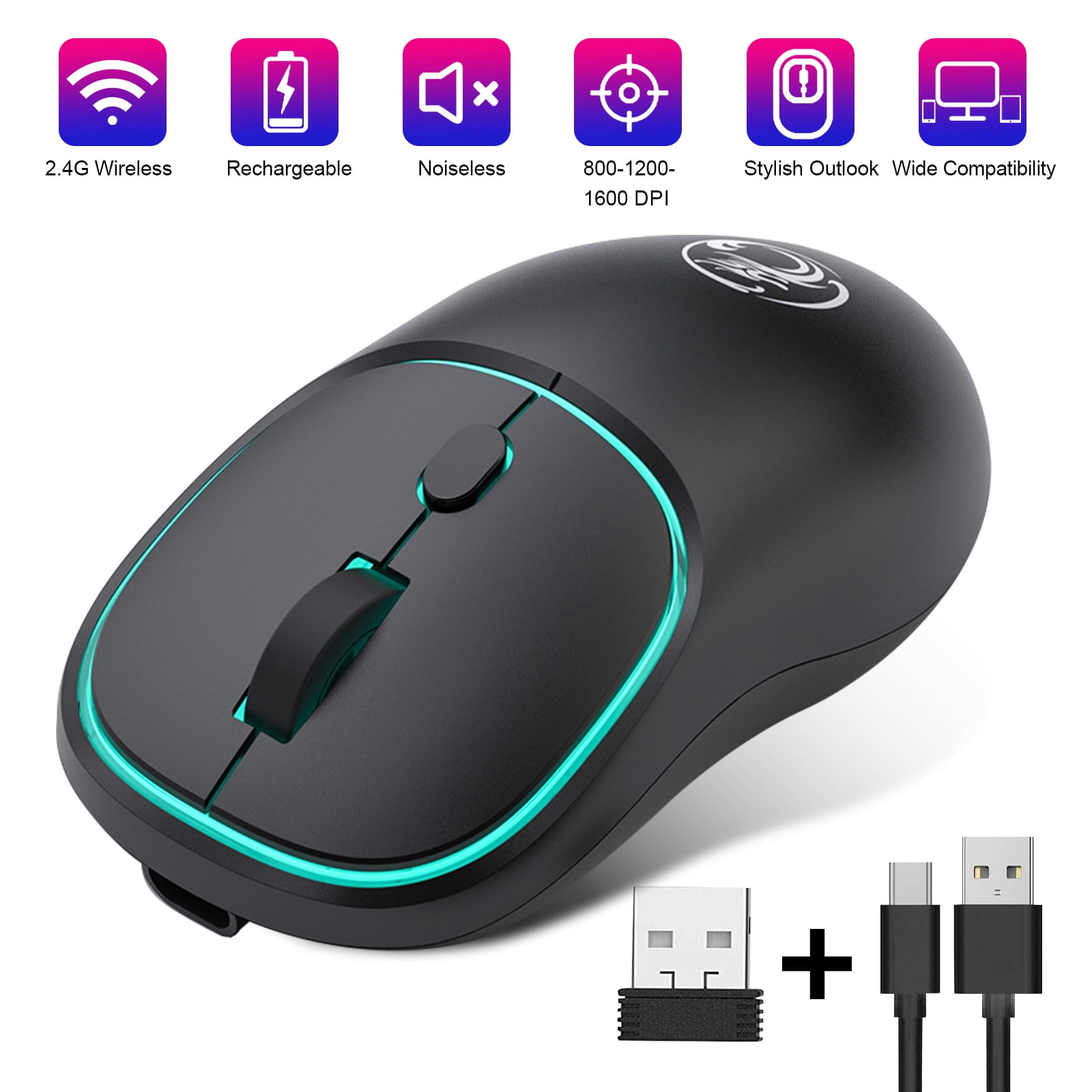 2.4G Wireless Mouse, EEEkit USB Optical Mouse with Backlit LED Lights ...