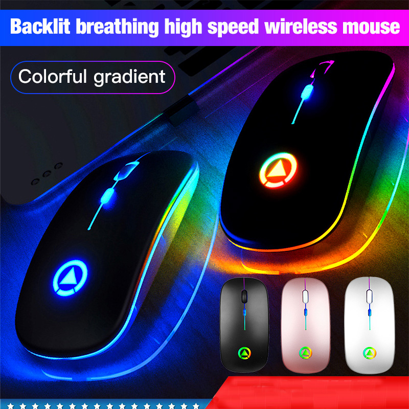 2.4G Wireless Rechargeable Mouse 7 Breathing LED Light Mice, 3 ...