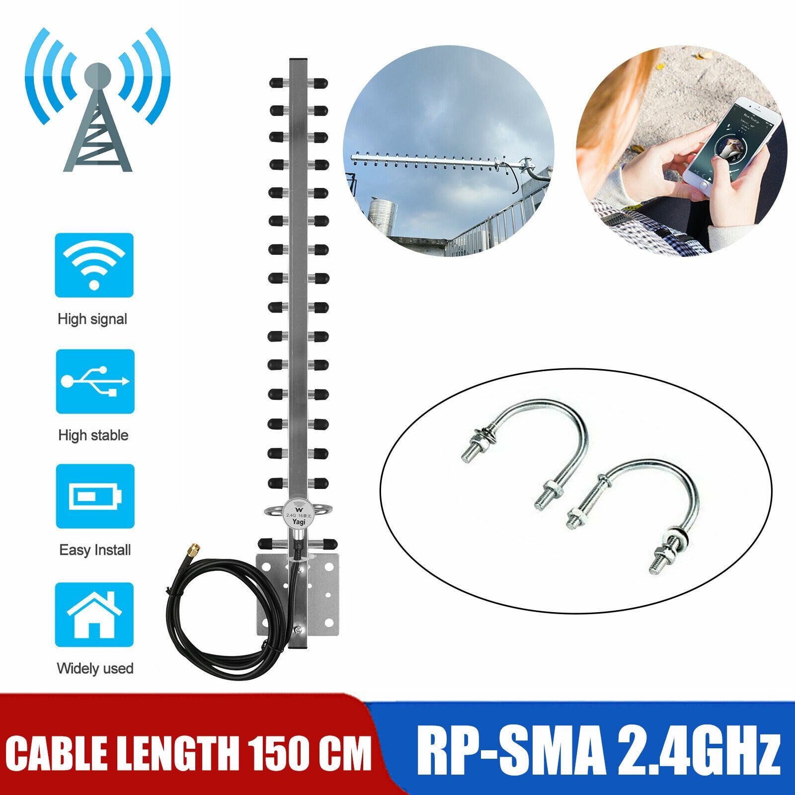 2.4G Yagi WiFi Antenna 25dBi Outdoor Directional Signal for Wireless ...