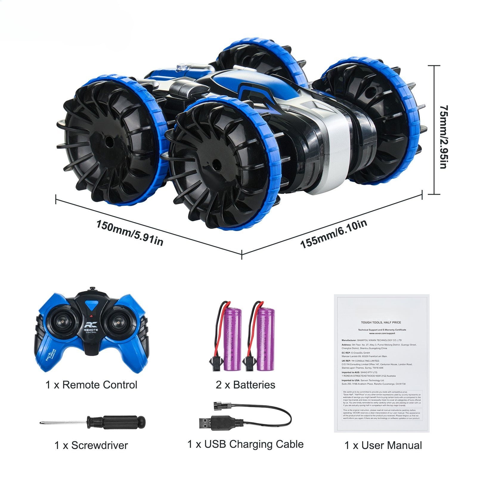 2.4GHz 4WD RC Amphibious Car Boat, Remote Control Toy for Kids & Adults ...