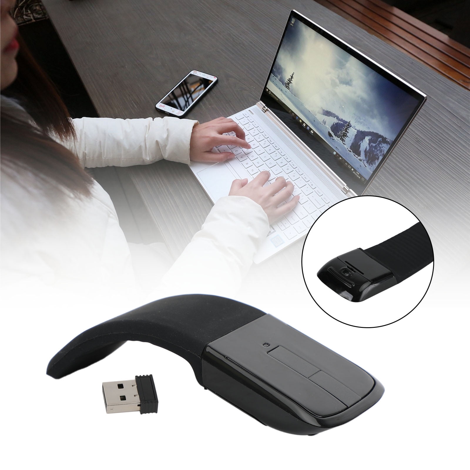 2.4GHz Foldable Arc Touch Wireless Mouse Optical Mice With USB Receiver ...