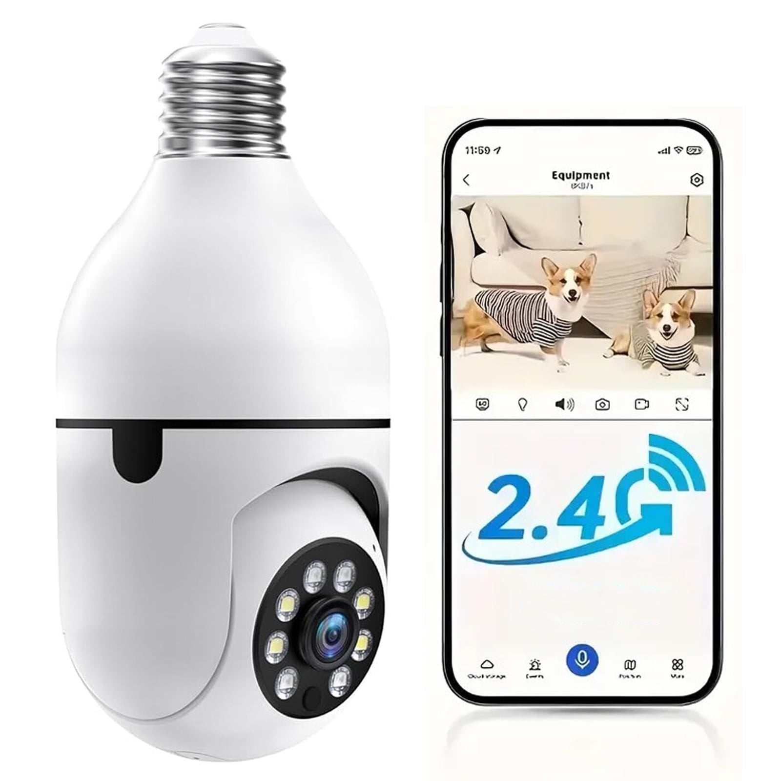 2.4GHz Light Bulb Security Camera 1080P Security Cameras Wireless ...