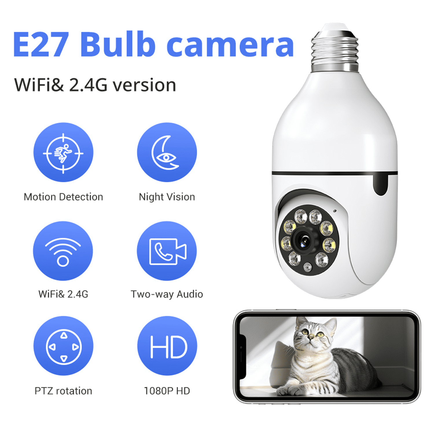 BoyKeep 2.4GHz Light Bulb Security Camera, 1080P, 360° Night Vision ...