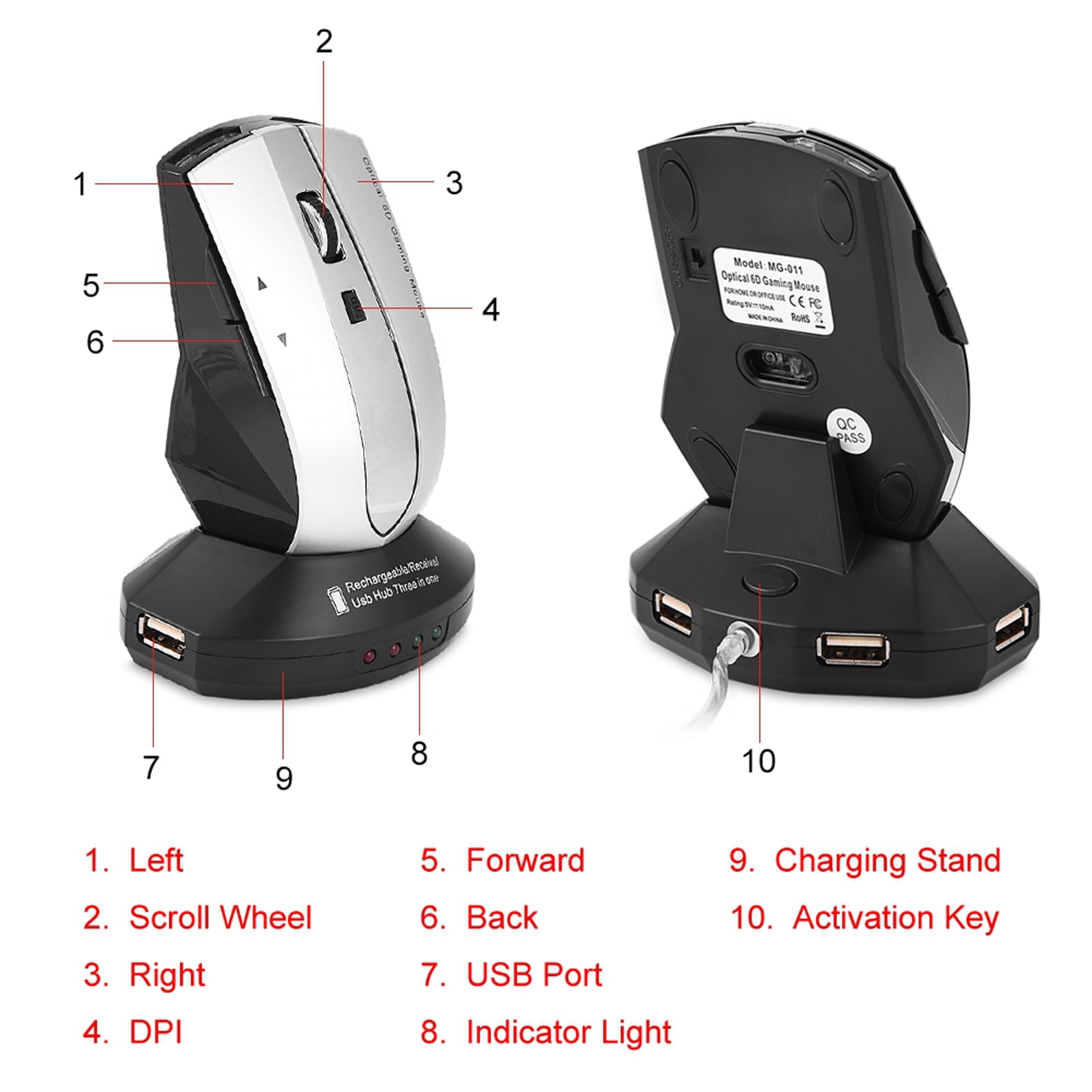 2.4GHz Rechargeable Wireless Optical Gaming Mouse w Charging Dock Stand ...