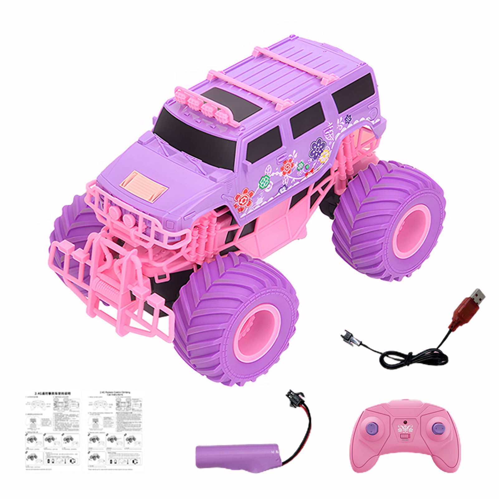 2.4GHz Remote Control Car Toy Big Wheels Rubber Tires Electric RC ...