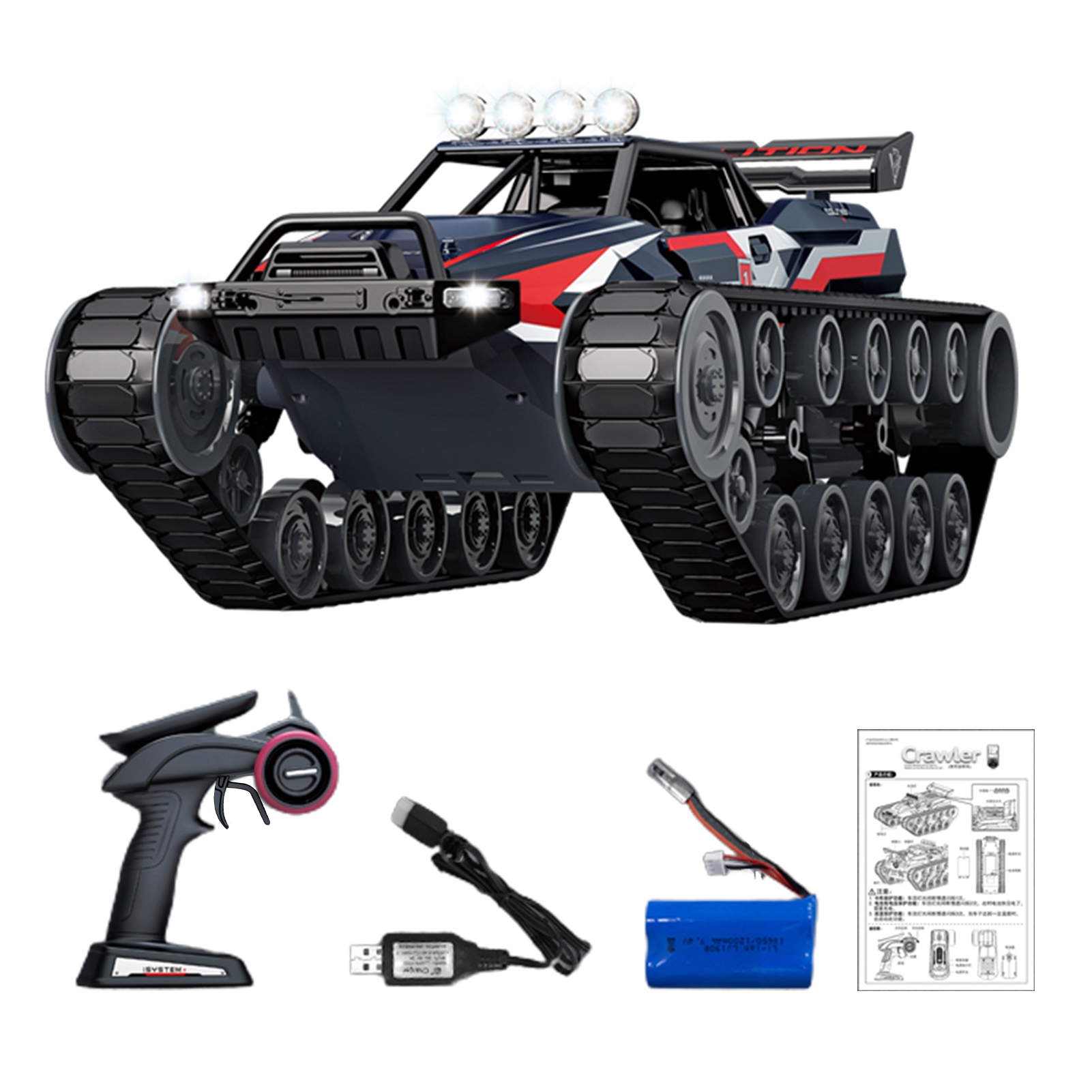 2.4GHz Remote Control Off-Road Tank with Spray LED Lights Rechargeable ...