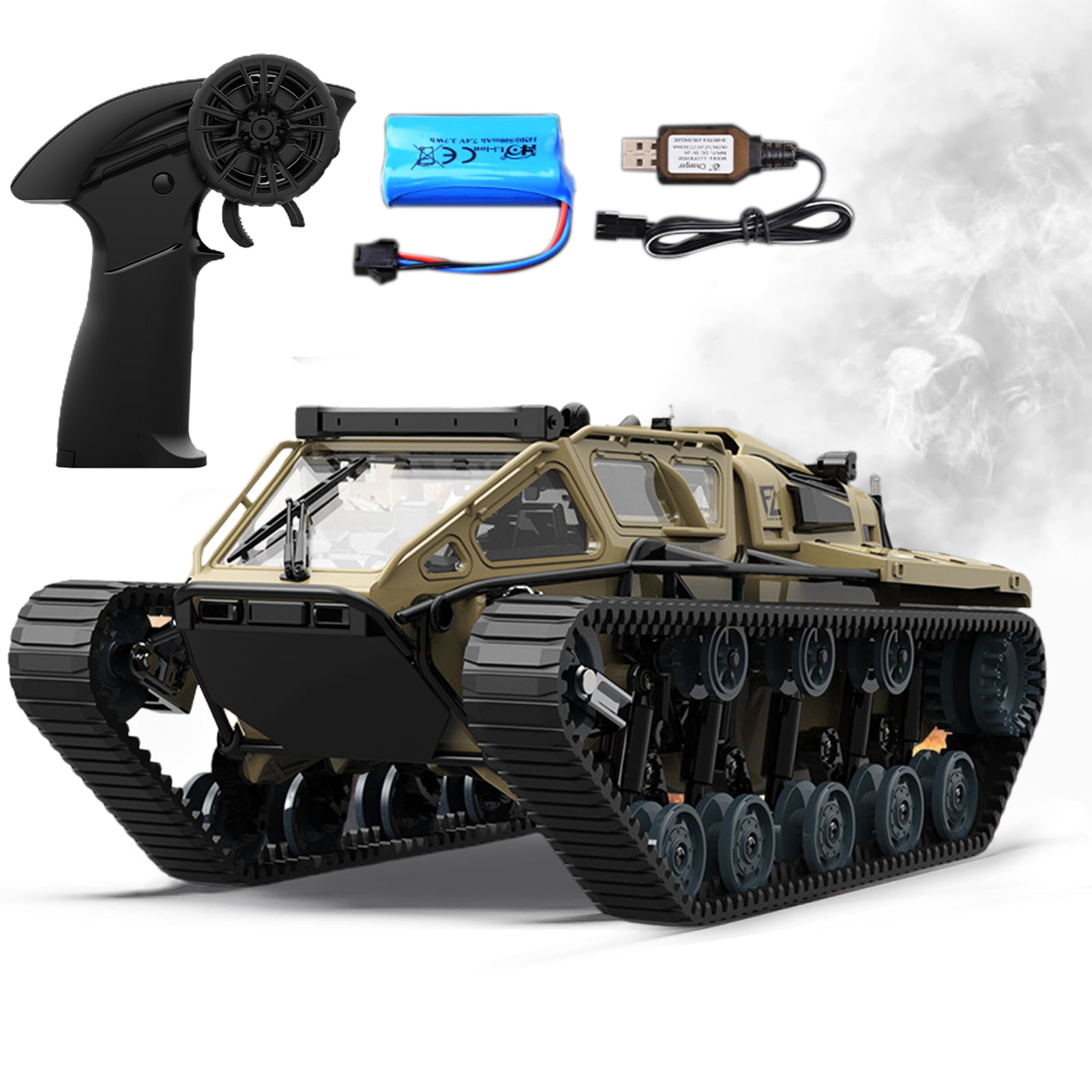 2.4GHz Remote Control Tank with LED Light Rechargeable RC Drift Stunt ...