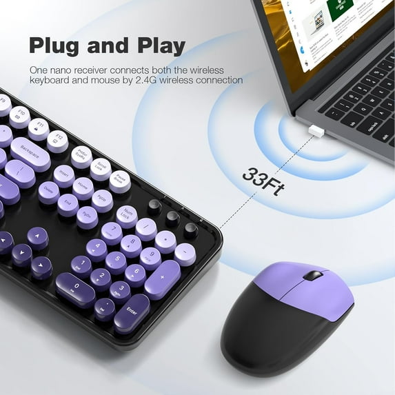2.4GHz Wireless Keyboard and Mouse Combo, Full-Size Retro Typewriter ...
