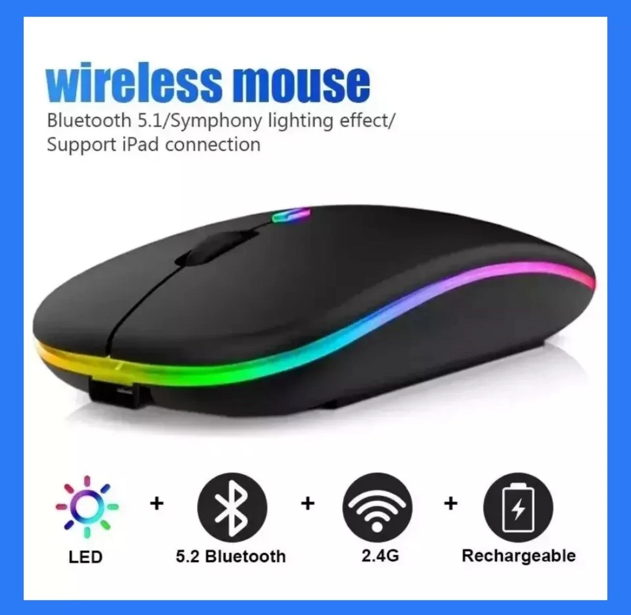 2.4Ghz Bluetooth Wireless Optical Mouse Usb Rechargeable Rgb Office Pc ...