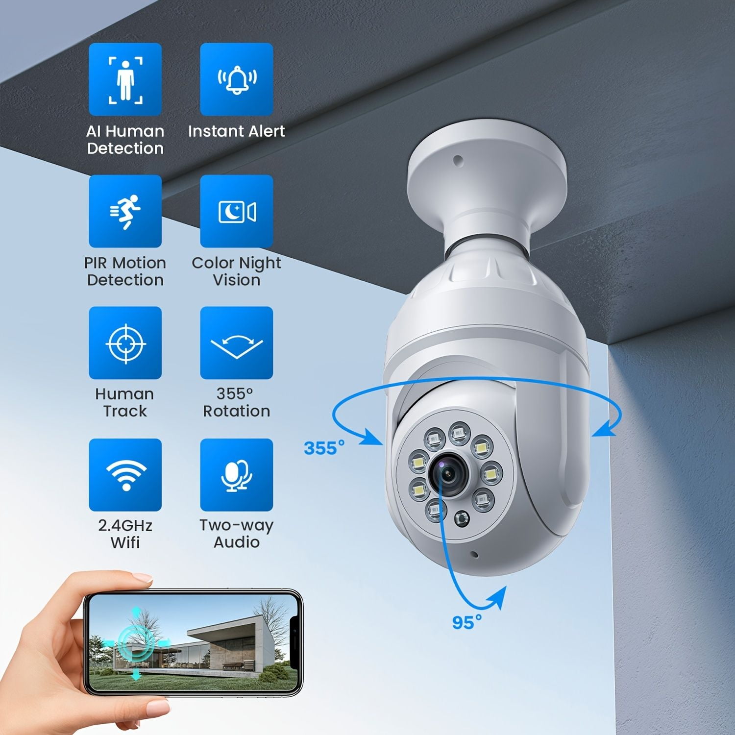 2.4Ghz Light Bulb Security Camera; Human Detection And Track; Color ...
