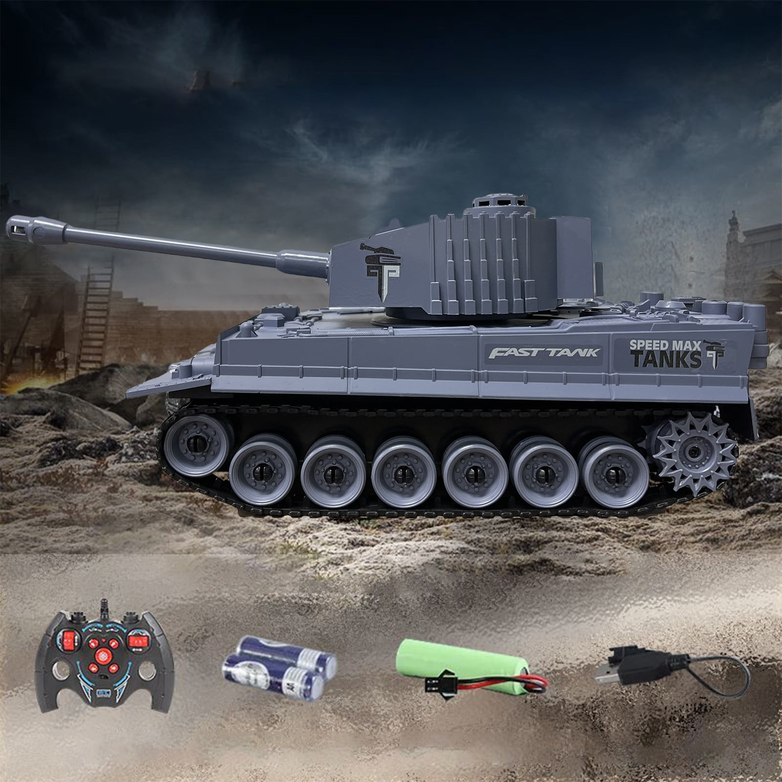 2.4Ghz Remote Control Tank with 360° Rotating Turret & Real Sound ...