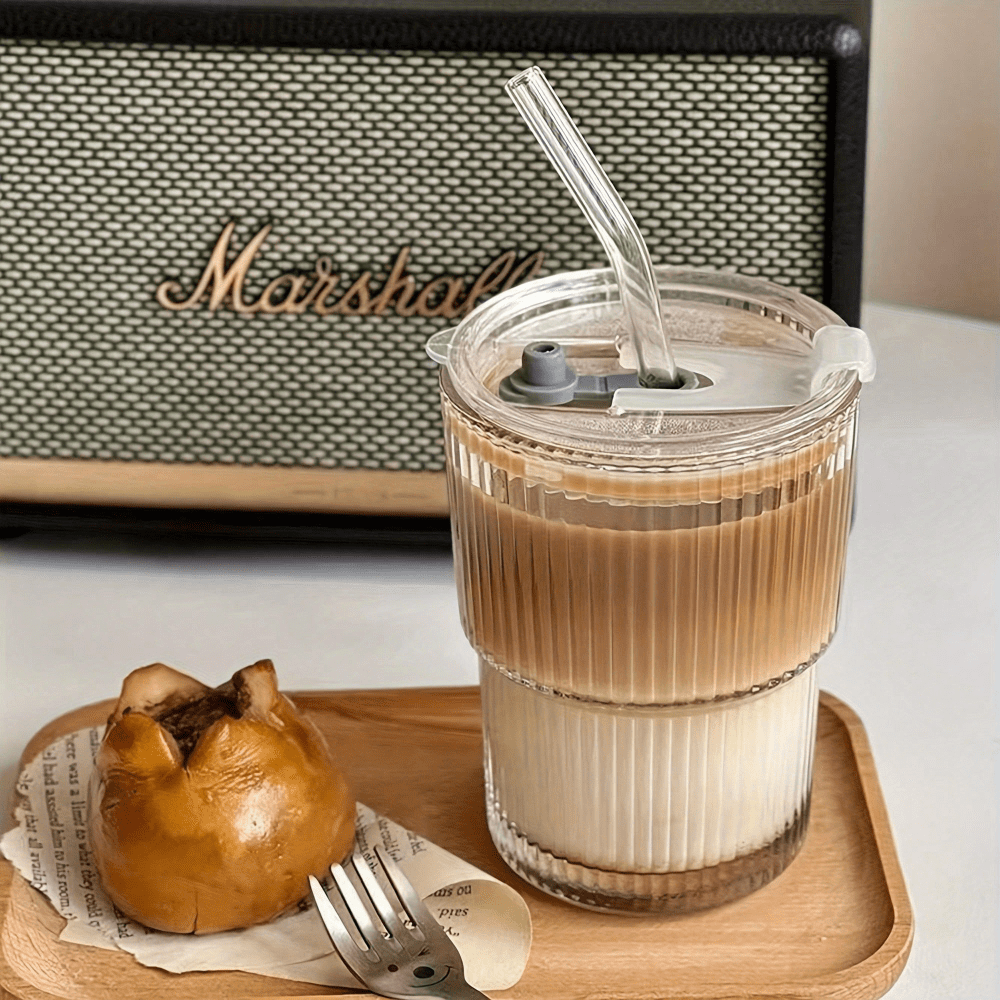 2/4PCS, Clear Glass Coffee Mugs With Lids And Straws,Ice Coffee Cups ...