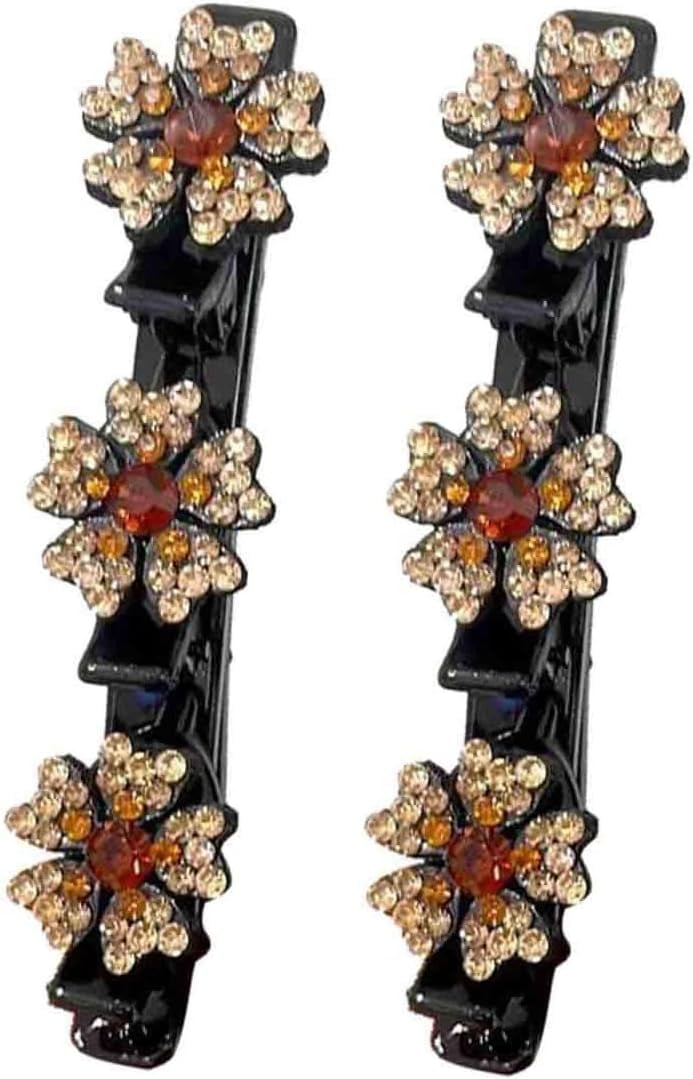 2/4PCS Crystal Stone Braided Hair Clips, Clover Rhinestone Hair Clips ...