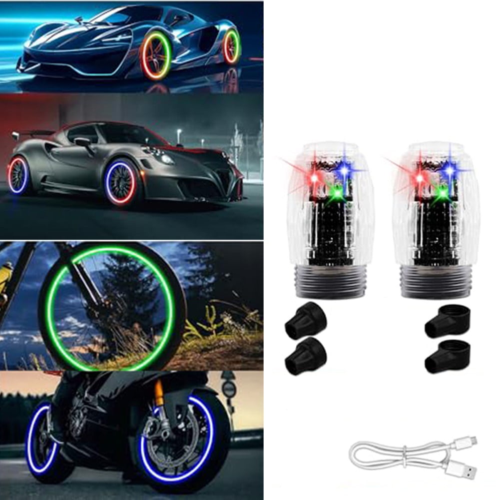 2/4PCS LED Lights Neon Wheel Tire Tyre Valve Dust Cap Light Car ...