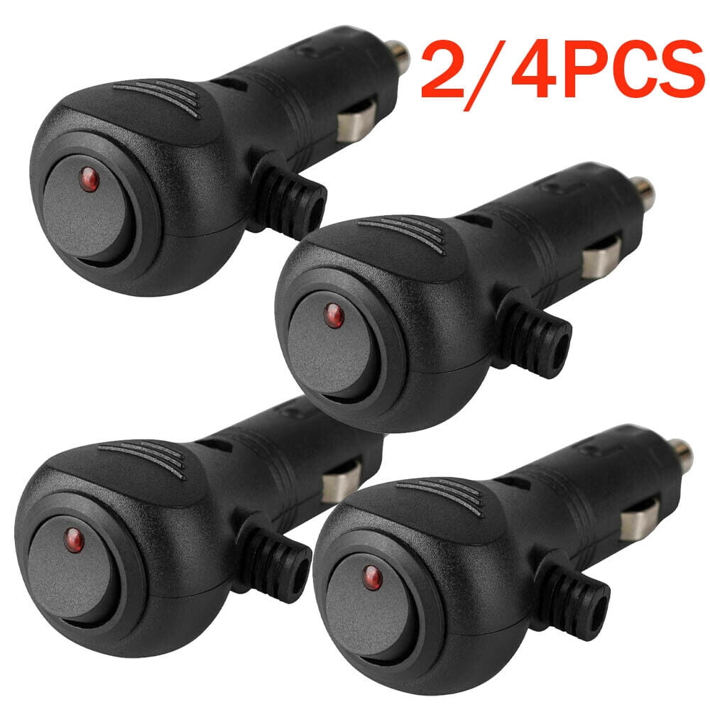 2/4Pcs 12V DC Car Cigarette Lighter Cable Adapter Plug with LED On/Off ...