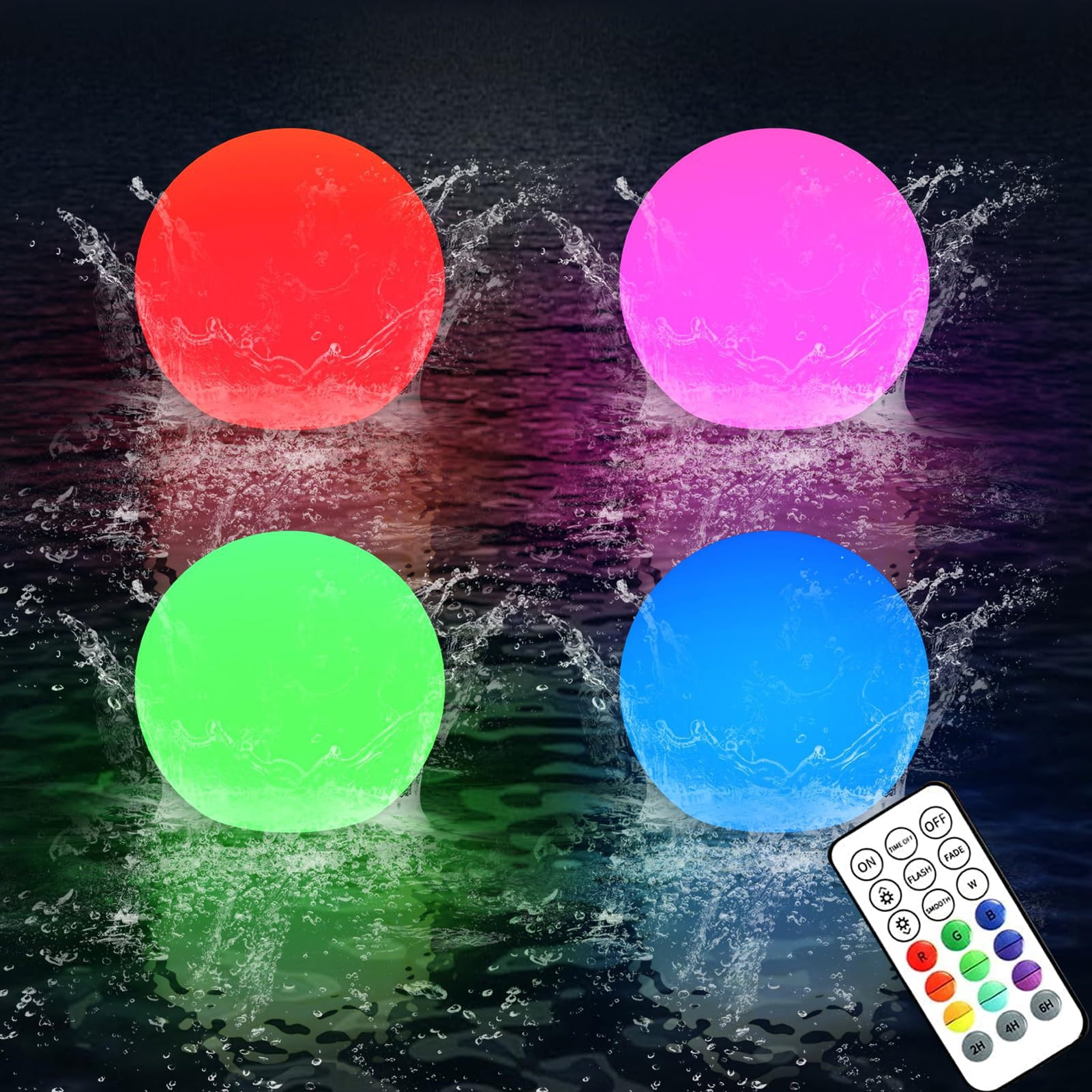 2/4Pcs Floating Pool Light with Remote 16 RGB Color Changing IP68 ...