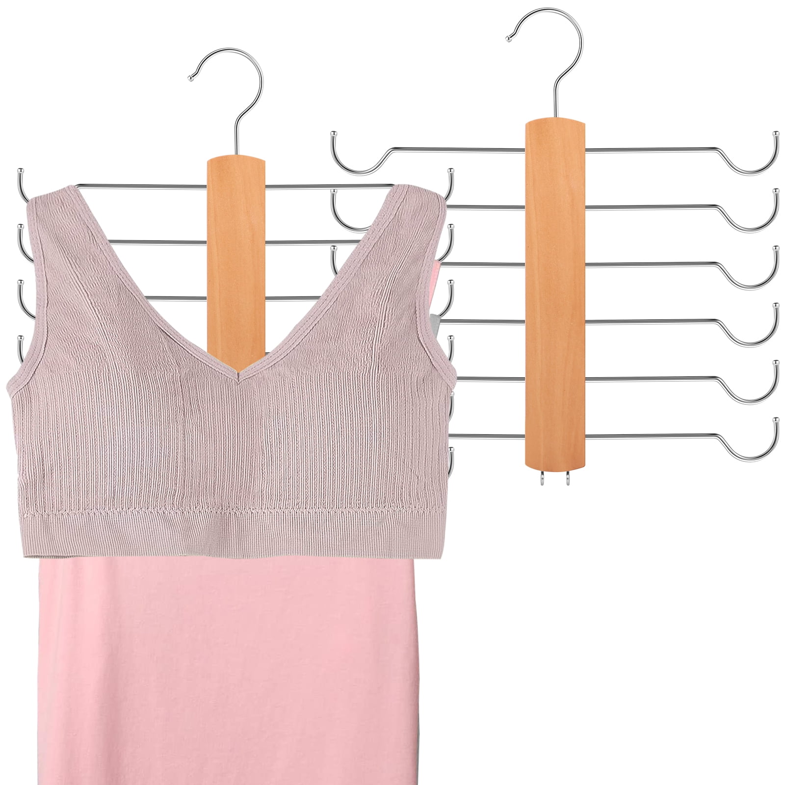 2/4Pcs Tank Top Hangers Foldable Bra Hangers with 24/48 Hooks Wooden ...