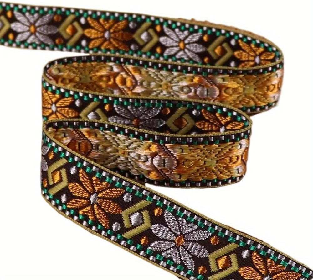 2.4cm Vintage Jacquard Ribbon Geometric Embroidered Ribbons Garment ...
