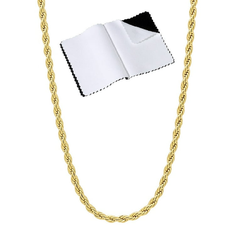 2.4mm 14K Yellow Gold Plated Twisted Rope Chain Necklace 22 Inches Gift Box Adult Unisex Size One Size