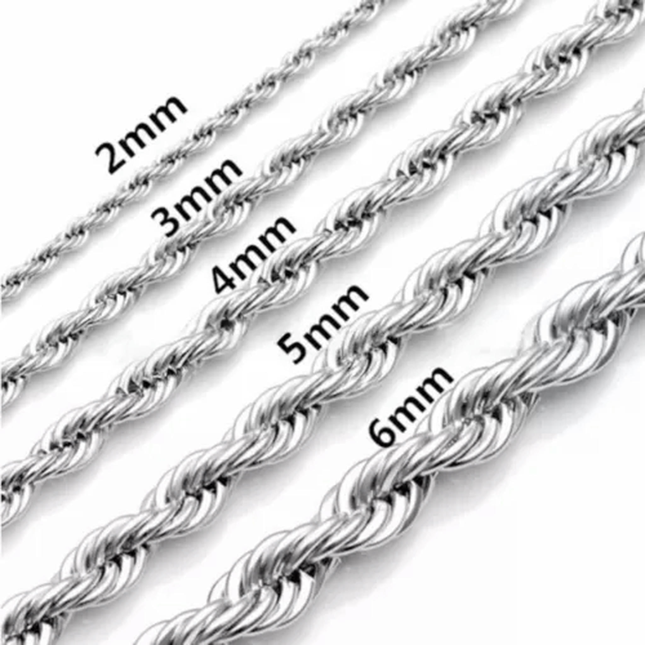 2-4mm Men Womens 316L Stainless Steel Silver Curb Link Rope Chain ...