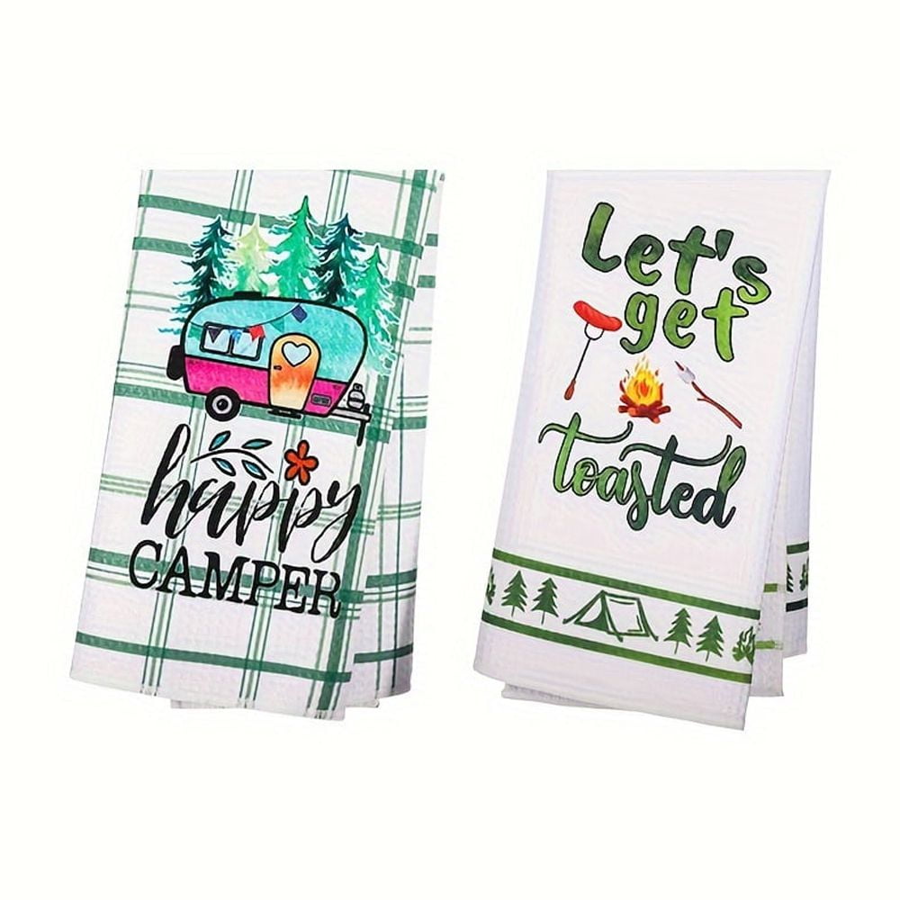 2/4pcs, Camping Theme Hand Towels - Decorative Kitchen and Dish Towels ...