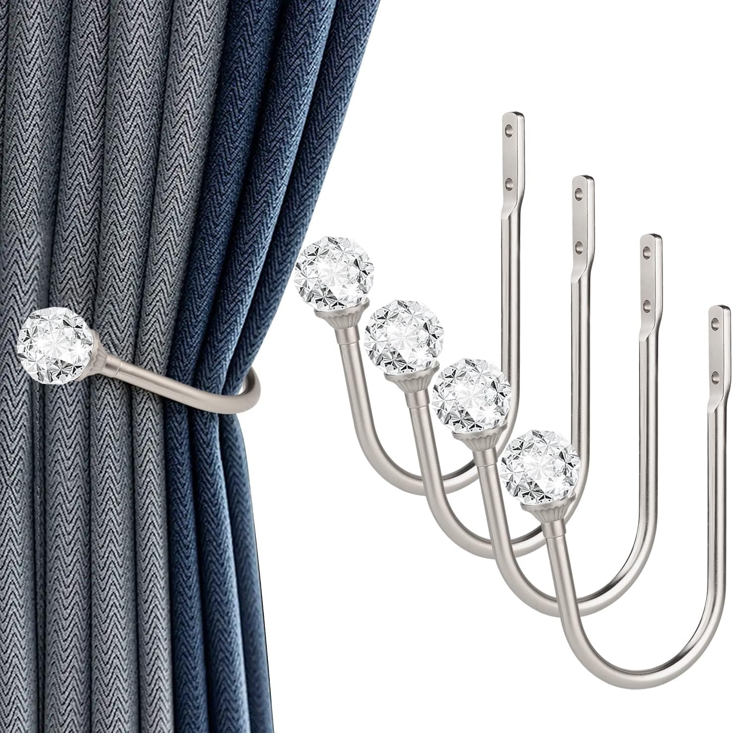 2/4pcs Crystal Curtain Holdbacks Set - Wall Mounted Window Curtain ...
