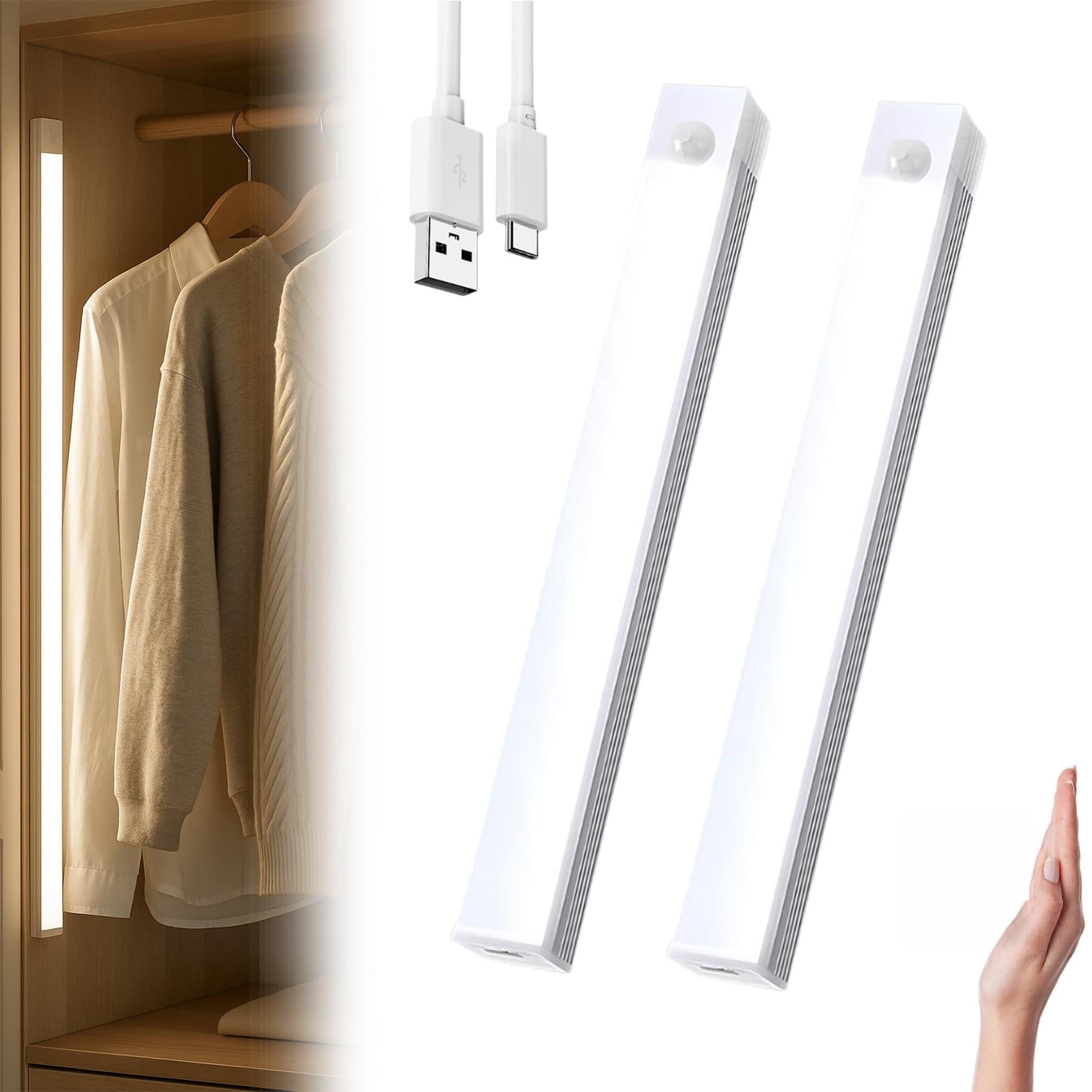 2/4pcs Punch-Free Smart Sensor Magnetic Rechargeable LED Lights - White ...