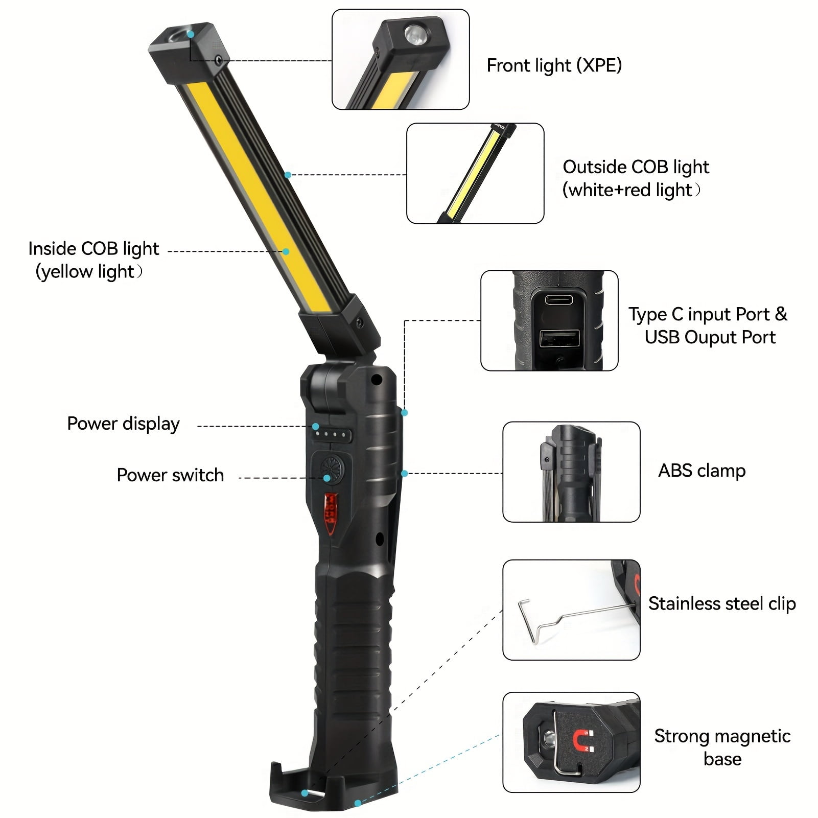 2/4pcs Rechargeable LED Work Light - Adjustable, Cordless, Magnetic ...