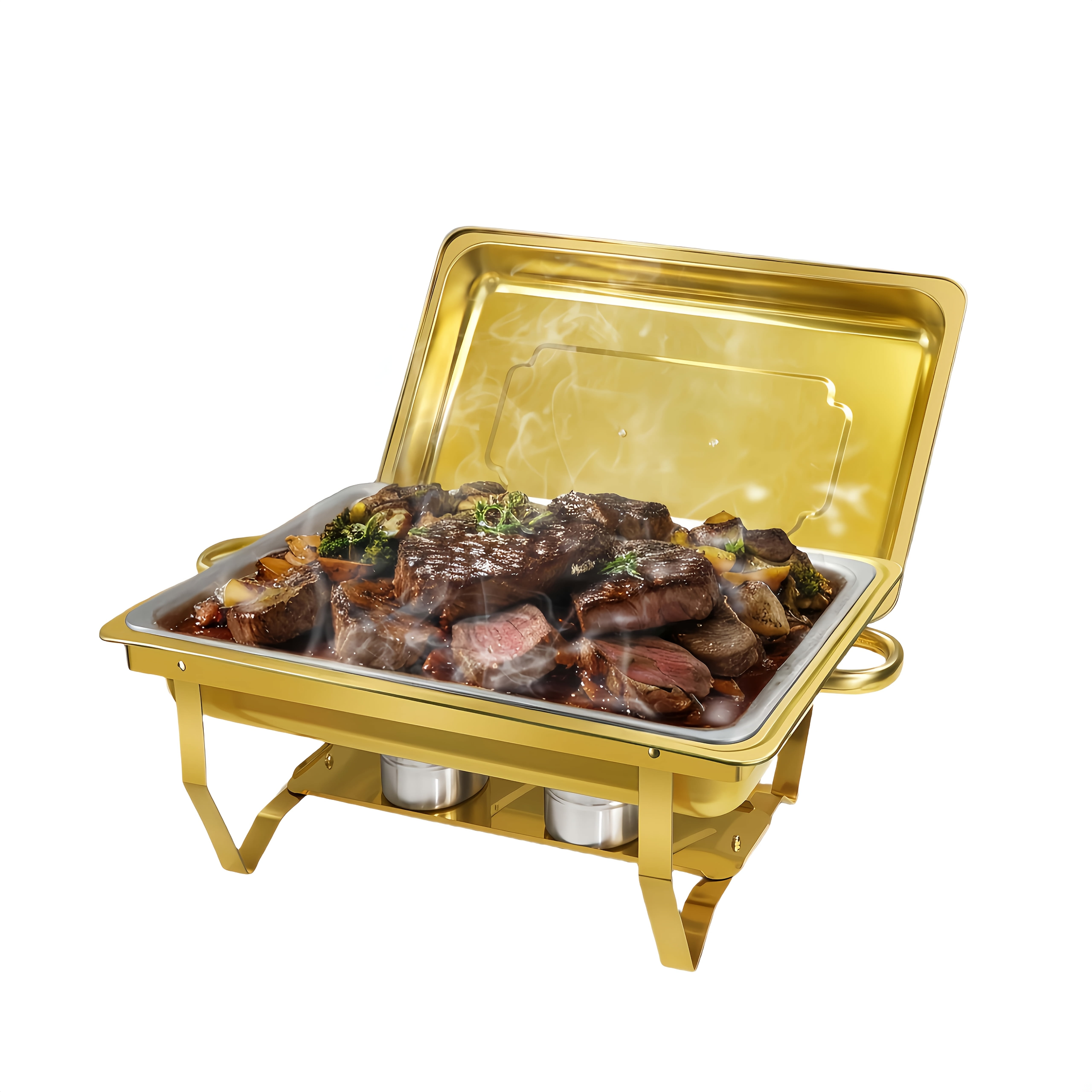 2/ 4pcs Stainless Steel Chafing Dishes Set, 8QT, Golden, High Grade ...