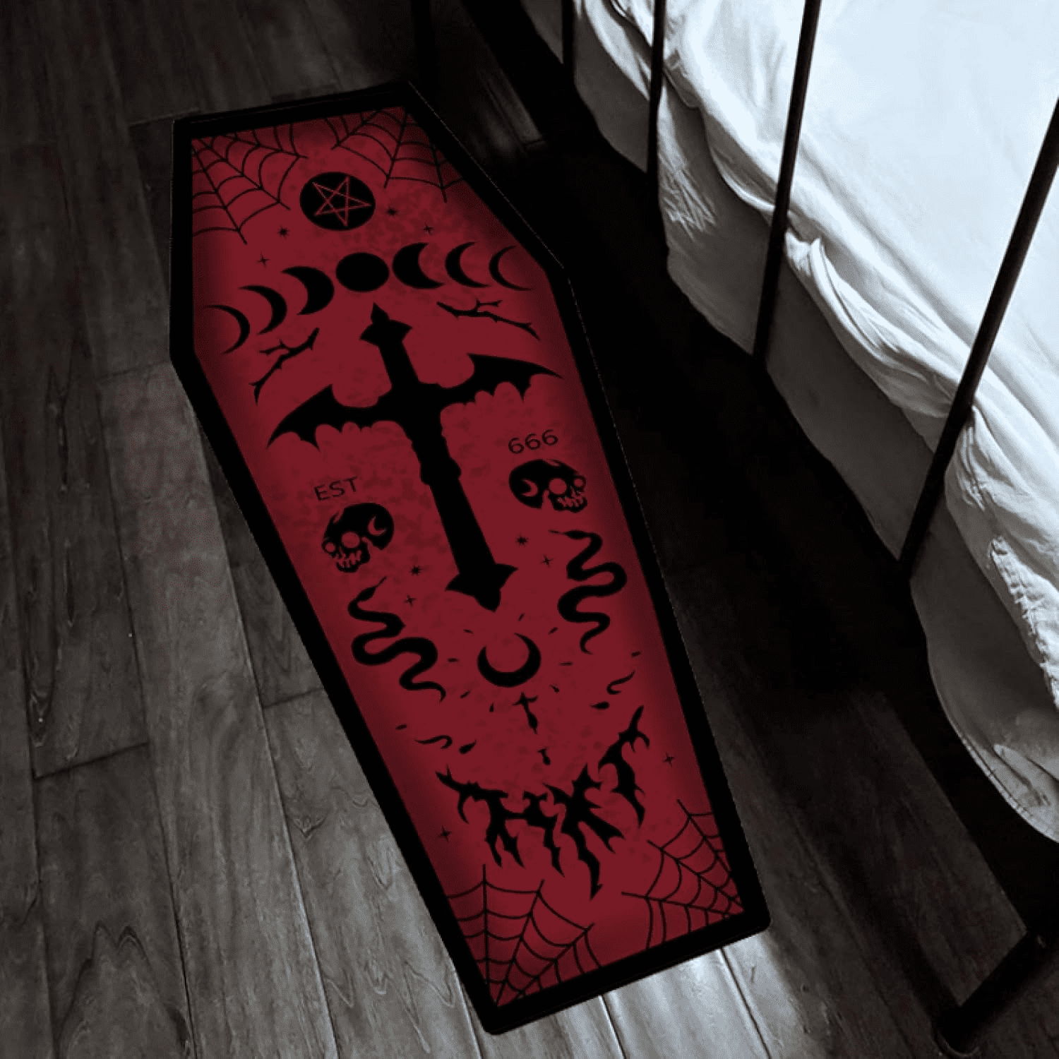 2.4x6 FT Halloween Carpe Dark Gothic Coffin Floor Mat, Stain Resistant ...