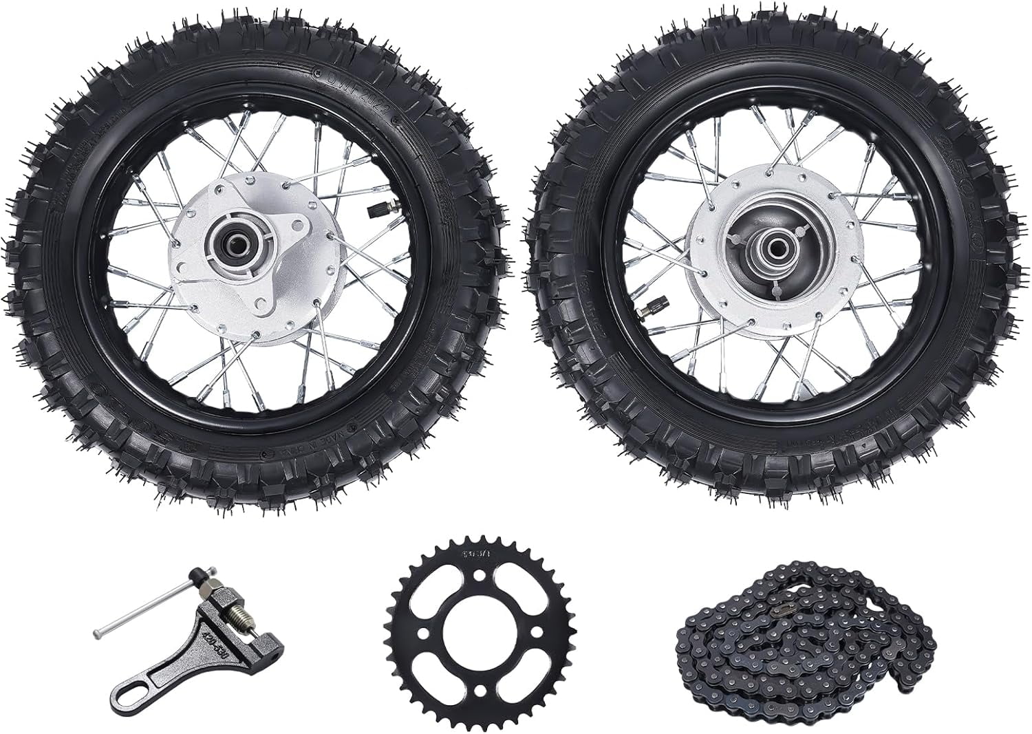2.5-10 Front and Rear Wheel Tire Assembly with Chain & Sprocket ...