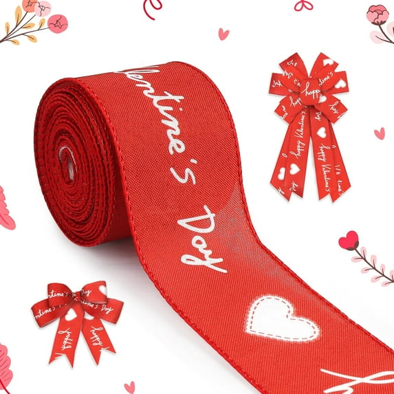 2.5" 10 Yd Classic Red Heart Valentines Wired Ribbon for Decorating ...