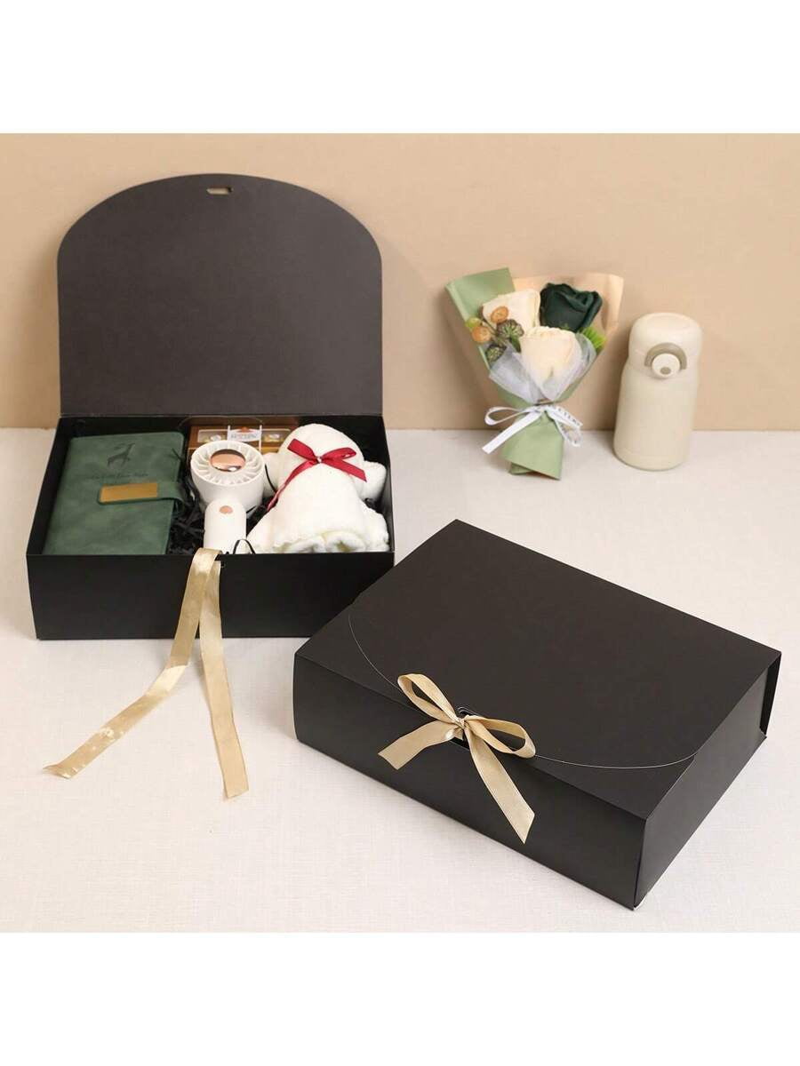 2/5/10PCS Gift Boxes with Lids & Ribbons - White/Black/Pink/Brown for ...